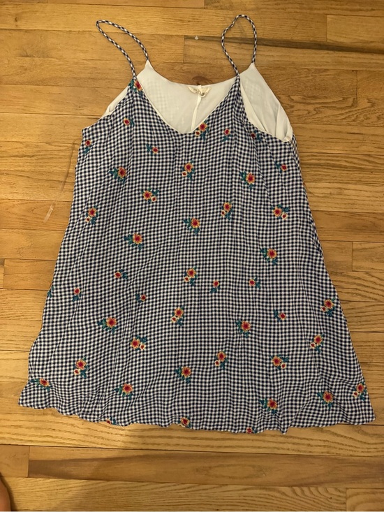 Dresses | Blue Gingham Floral Embroidered Spaghetti Strap Dress | Poshmark